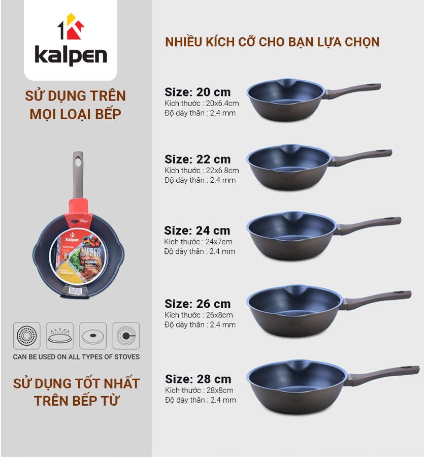 Chảo chống dính sâu lòng Kalpen Lipper đáy từ 24cm/26cm/28cm